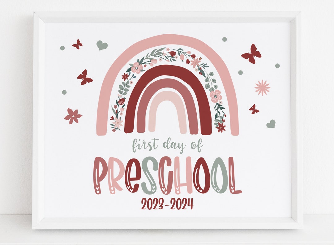Boho Rainbow First Day of Preschool Sign Printable Girl Back - Etsy