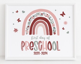 Rainbow First Day of Preschool Sign Printable Girl Back to - Etsy