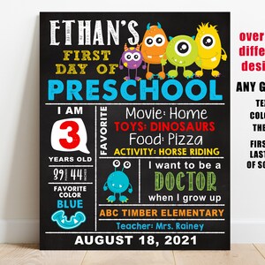 Cute Monsters First Day of School Sign Printable Boy Back to - Etsy
