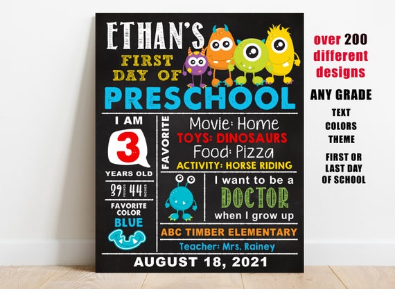 Cute Monsters First Day of School Sign Printable Boy Back to - Etsy