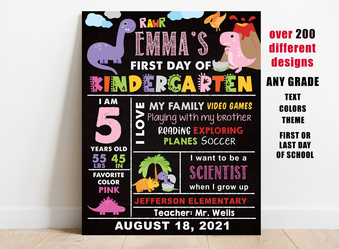 Dinosaur Girl First Day of School Sign, 1st 2nd 3 4 Grade, Preschool ...