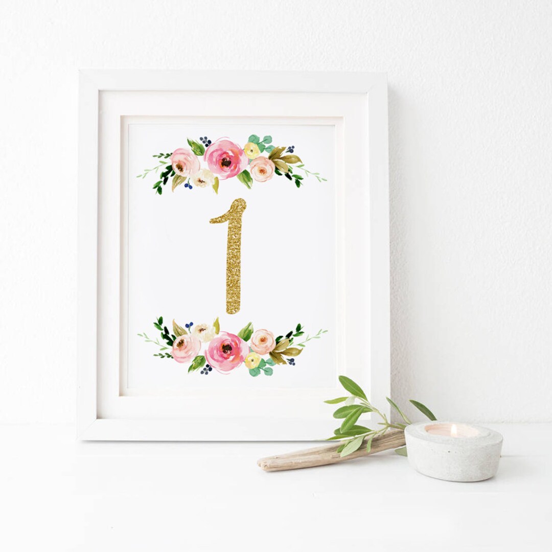 Age 1 Sign Printable, Number 1, Pink and Gold First Birthday Party ...