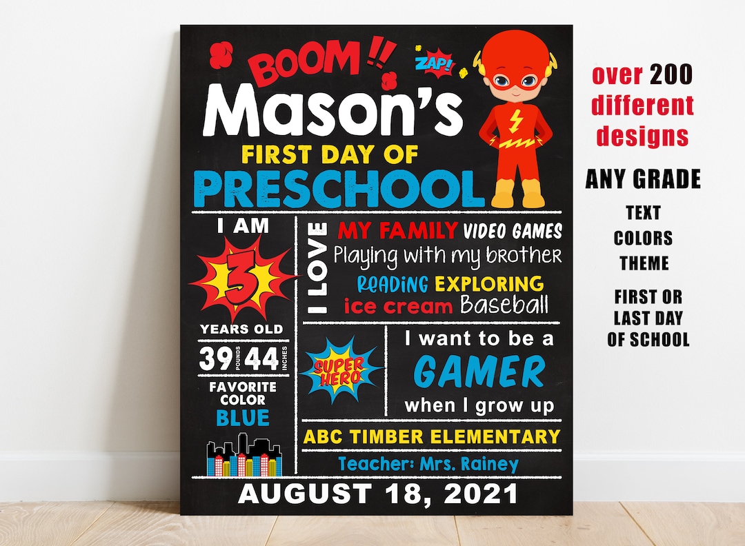 Superhero First Day of School Sign Printable, Back to School Chalkboard ...