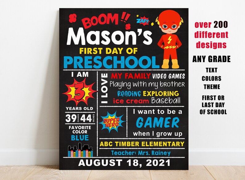 Superhero First Day of School Sign Printable Back to School - Etsy