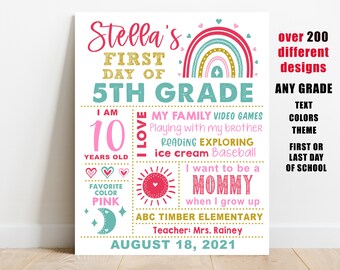 Boho Rainbow First Day of School Sign Printable Girl Back to - Etsy