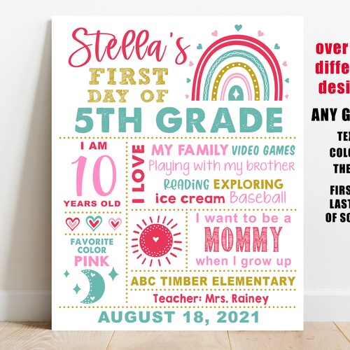 Boho Rainbow First Day of School Sign Printable Girl Back to - Etsy