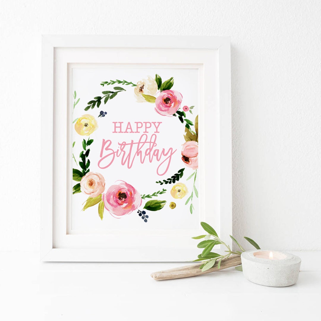 Happy Birthday Sign Printable, Boho Floral Birthday Party, Nursery Wall ...