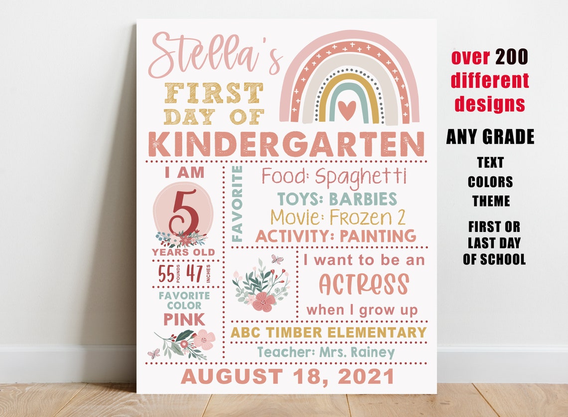 Boho rainbow First day of school sign printable girl back to | Etsy