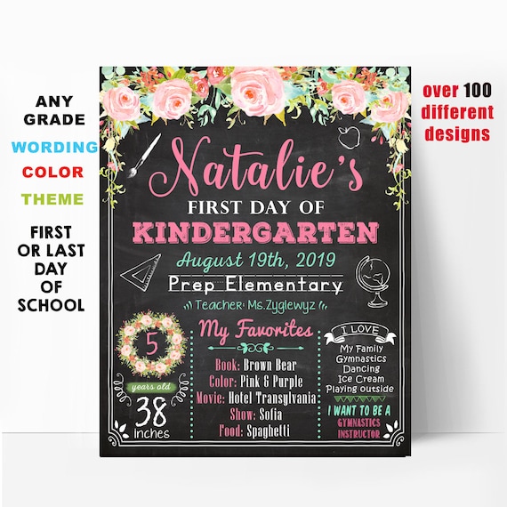 Banners & Signs First Day of First Grade Sign Girl Pink Purple Back to ...