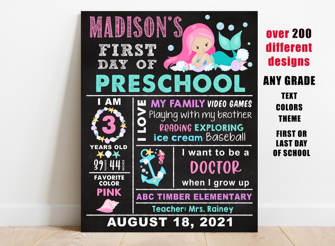 Mermaid First Day of School Sign Printable, Girl Back to School ...