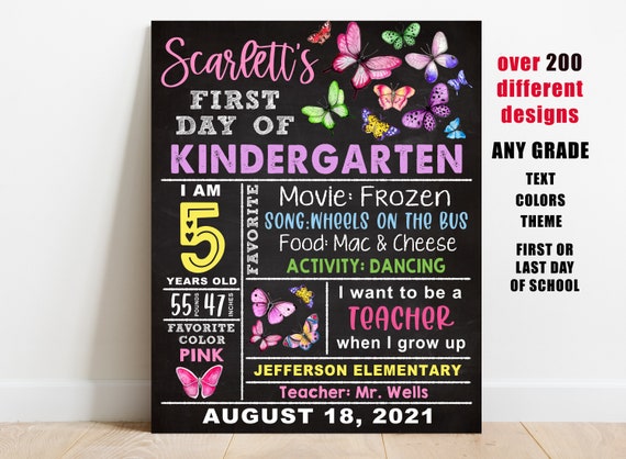 Butterfly First Day of School Sign Printable Girl Back to - Etsy