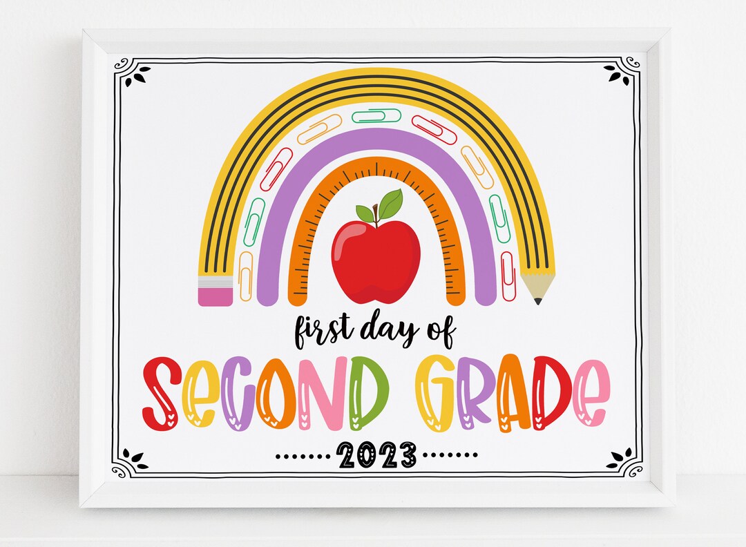 Rainbow First Day of 2nd Grade Sign Printable, Girl Back to School ...