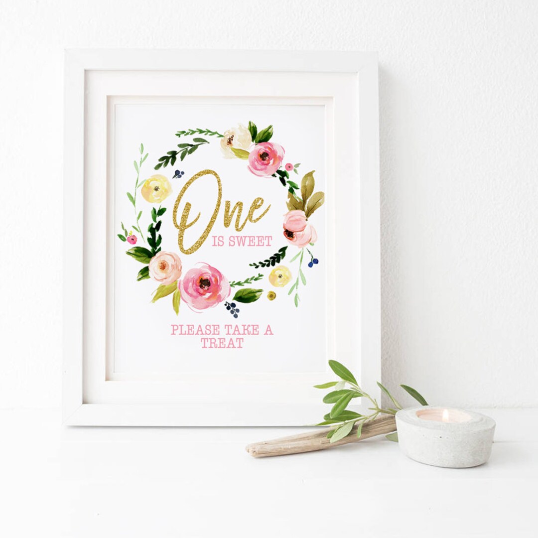 One is Sweet Please Take a Treat Sign Printable, Pink and Gold First ...