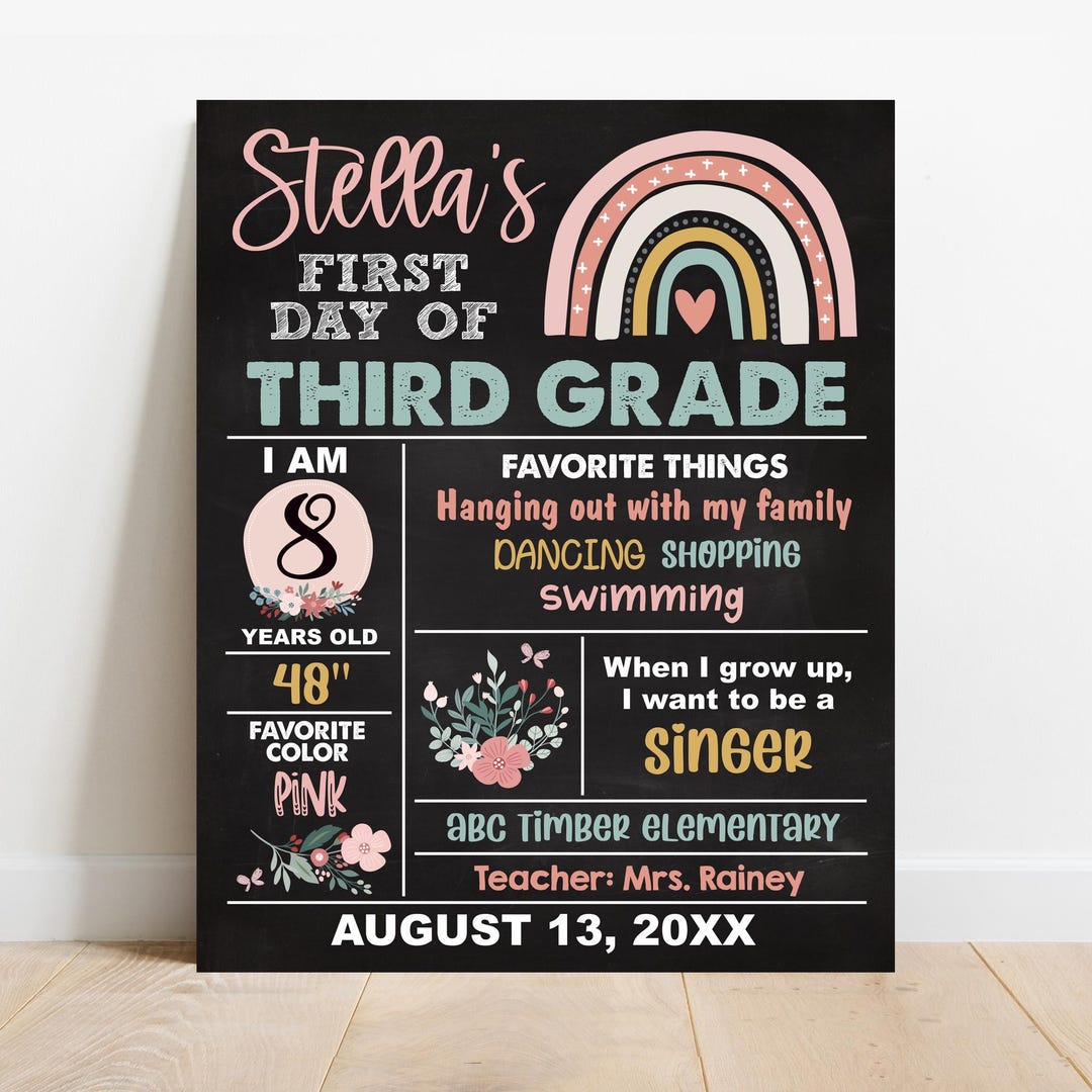 EDITABLE Boho Rainbow First or Last Day of School Sign, Photo Prop, Any ...