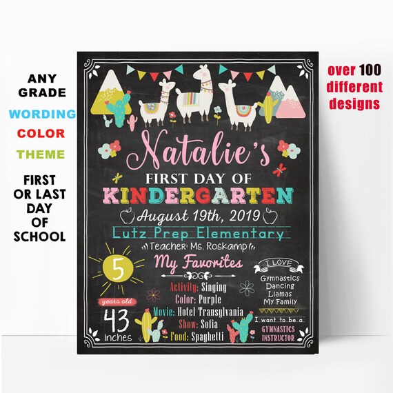 Llama First Day of School Sign Printable Girl Back to School | Etsy