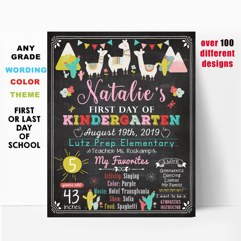 Llama First Day of School Sign Printable Girl Back to School | Etsy