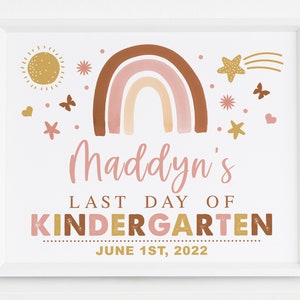 Boho Rainbow Last Day of School Sign Printable, Girl End of School Year ...