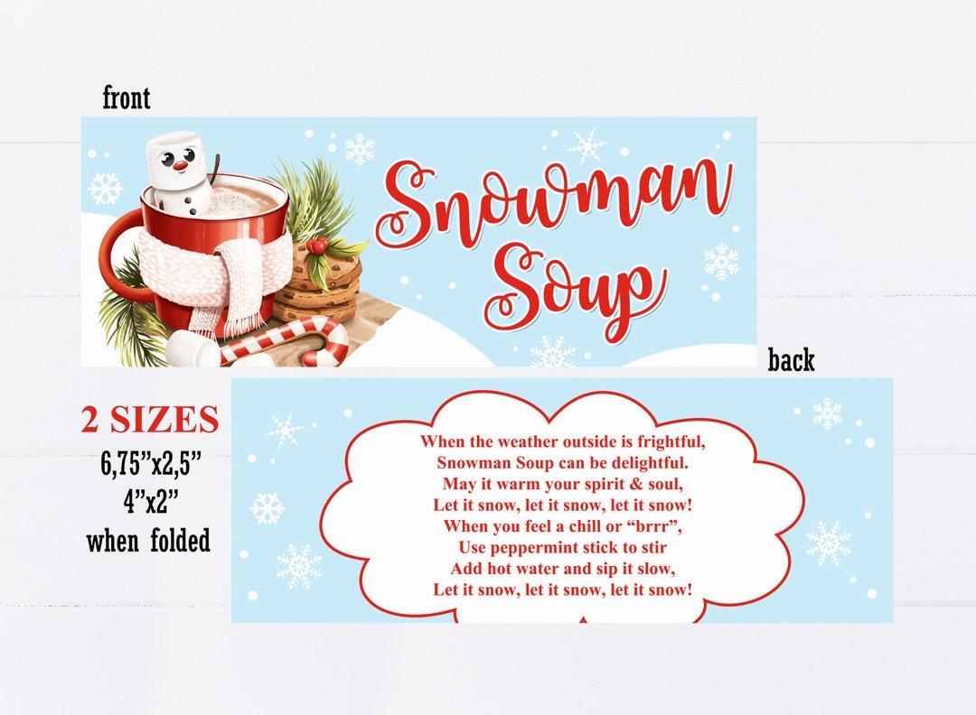 Snowman Soup Treat Bag Topper Printable, Winter Birthday Party Favors ...