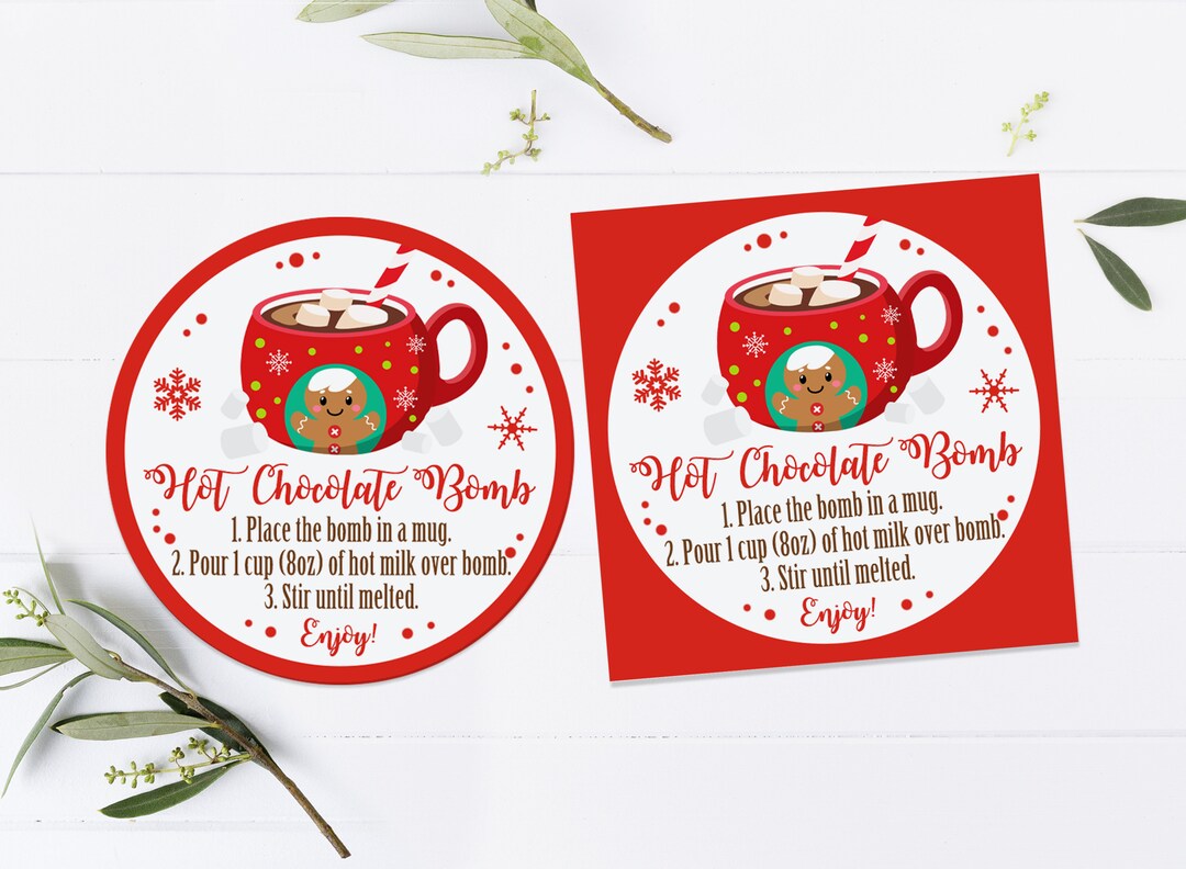 Hot Chocolate Bomb Tags Printable Christmas Hot Cocoa Bomb Tag ...