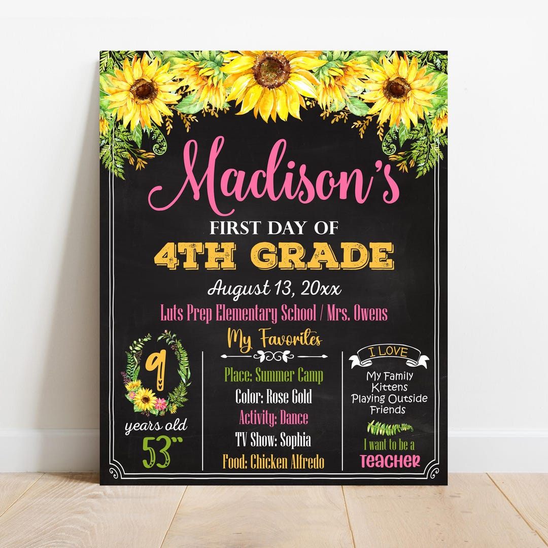 EDITABLE Sunflowers First or Last Day of School Sign Any Grade ...