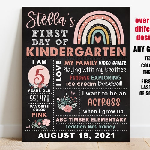 Boho Rainbow First Day of School Sign Printable Girl Back to - Etsy
