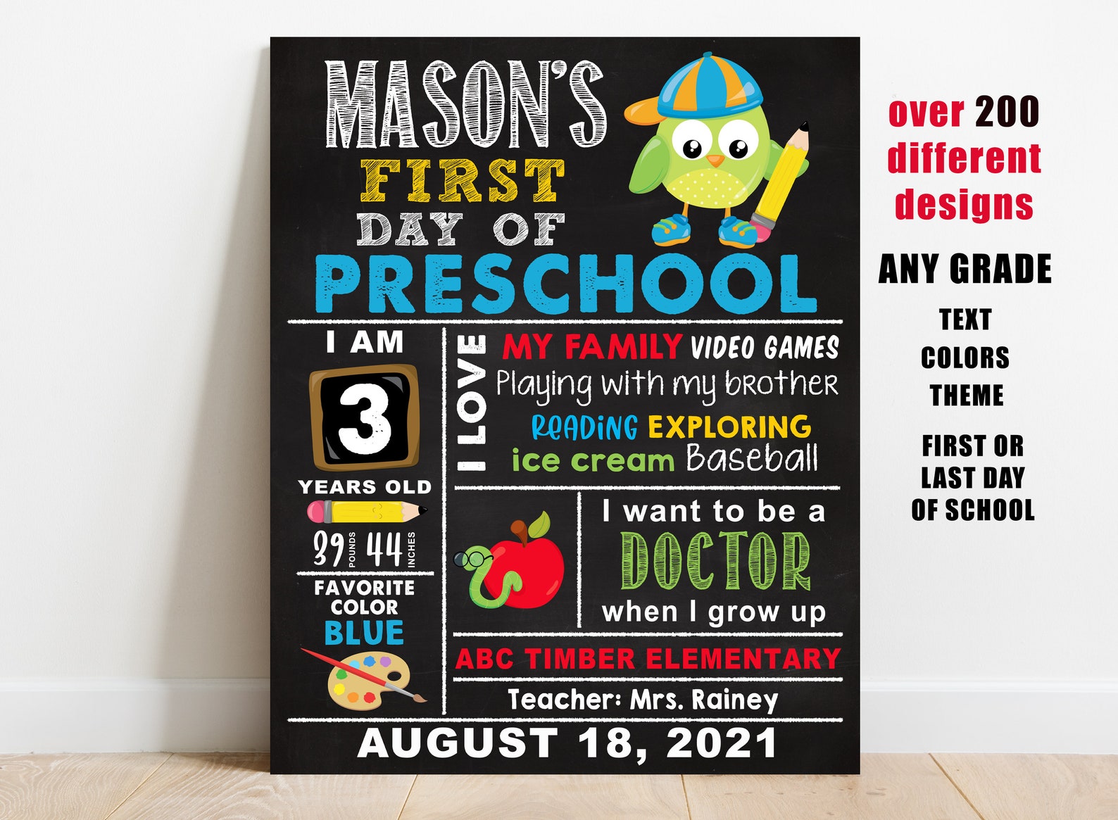 Owl First Day of School Printable Sign Girl Preschool Sign - Etsy