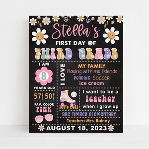 Groovy First Day of School Sign Printable, Girl Retro Back to School ...