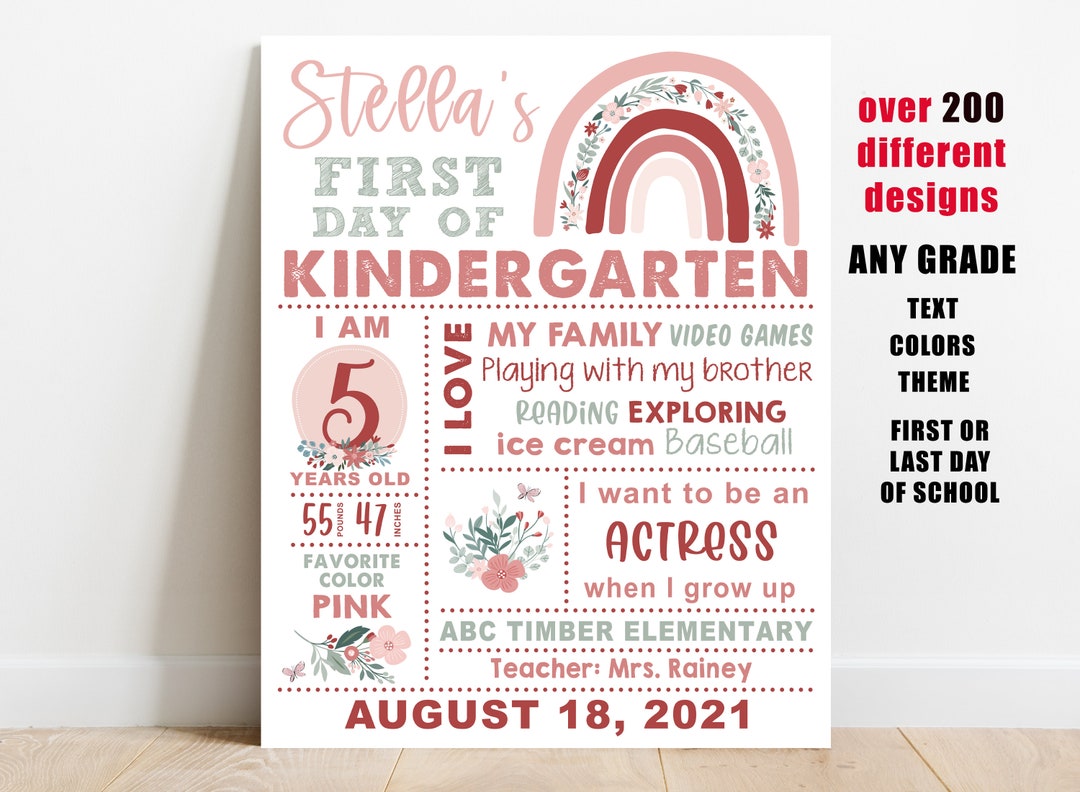 Boho Rainbow First Day of School Sign Printable, Girl Back to School ...