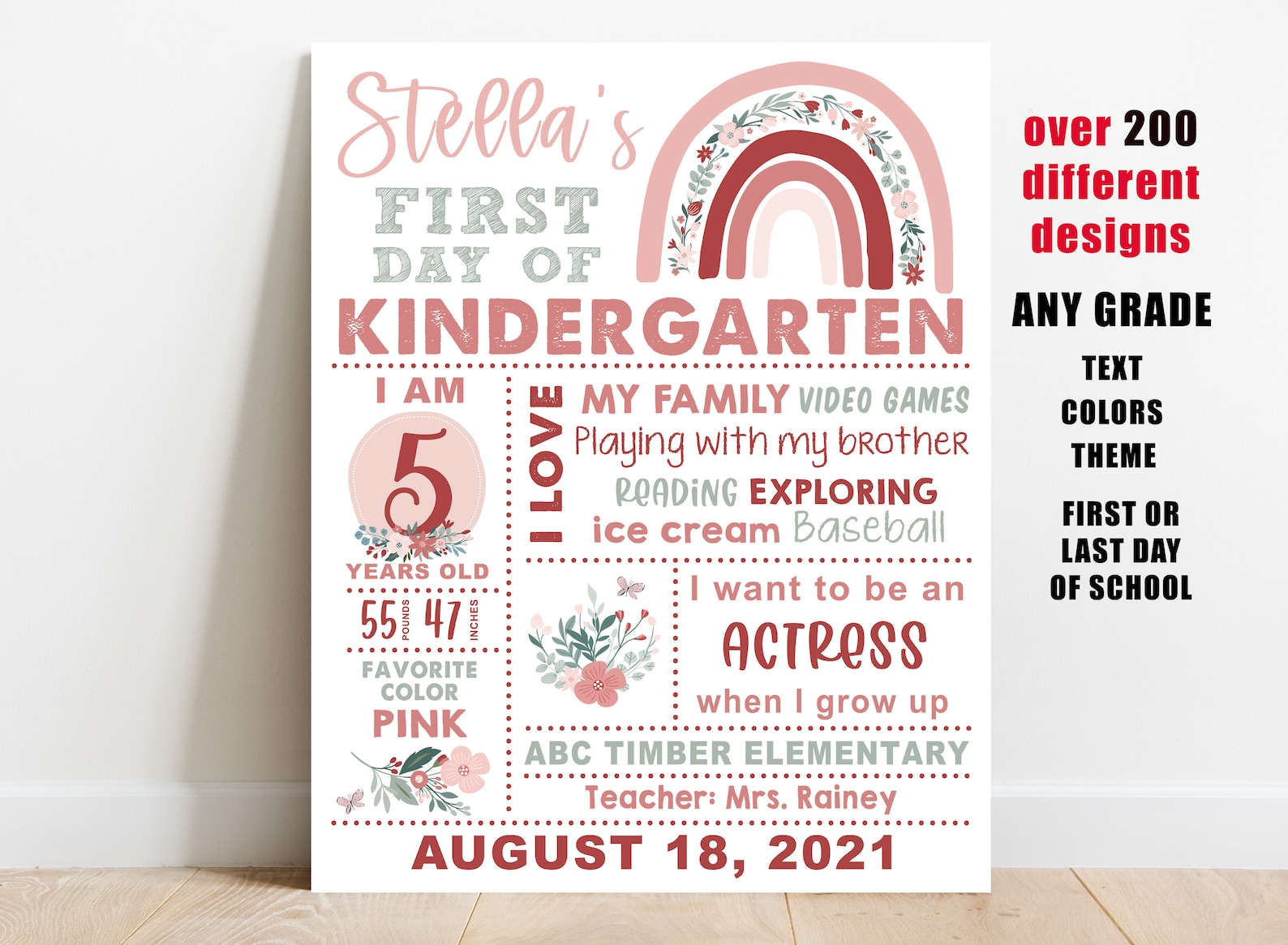 Boho Rainbow First Day of School Sign Printable Girl Back to - Etsy