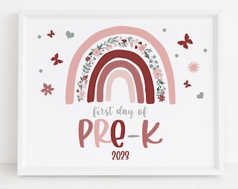 Boho Rainbow First Day of Kindergarten Sign Printable Girl - Etsy