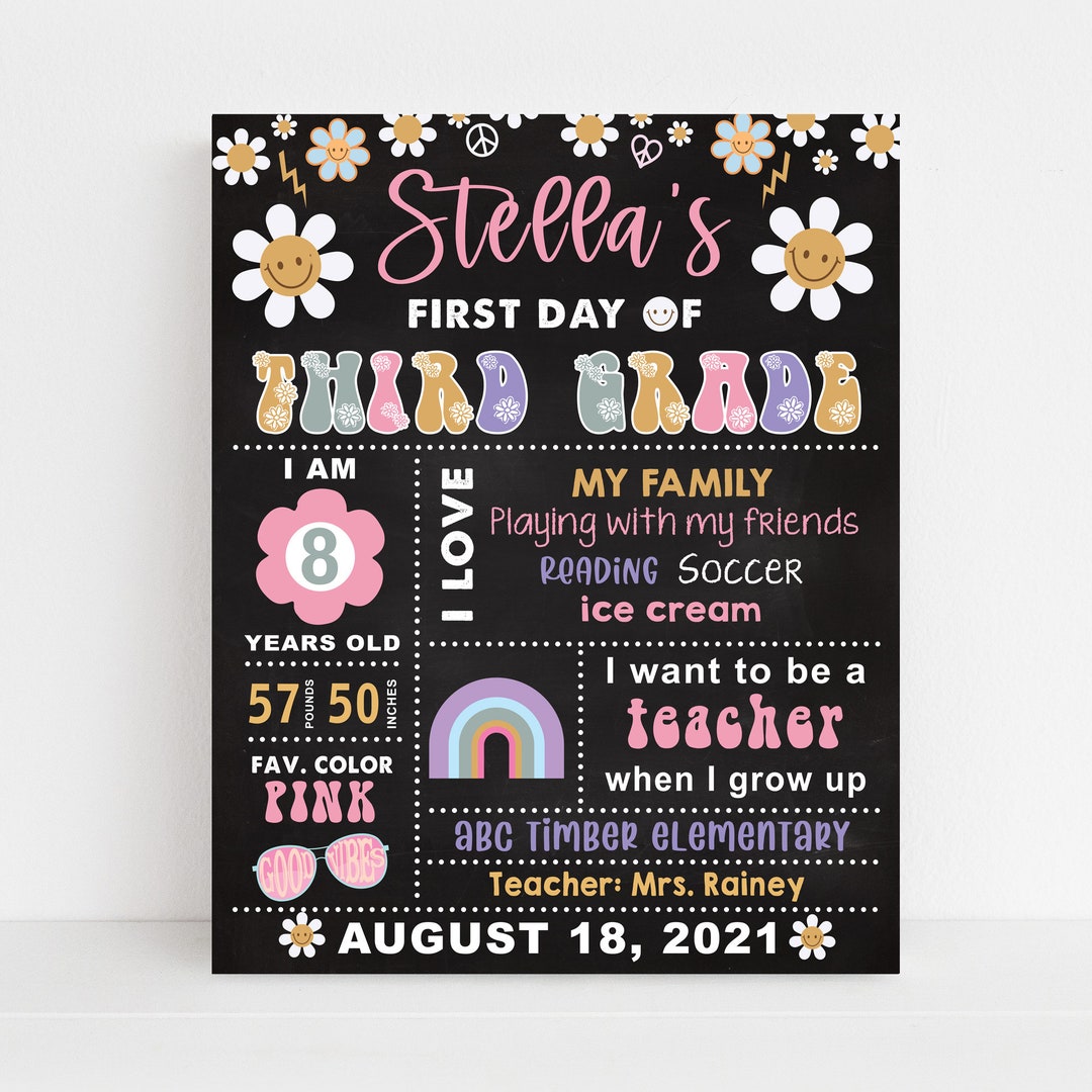 Groovy First Day of School Sign Printable, Girl Retro Back to School ...