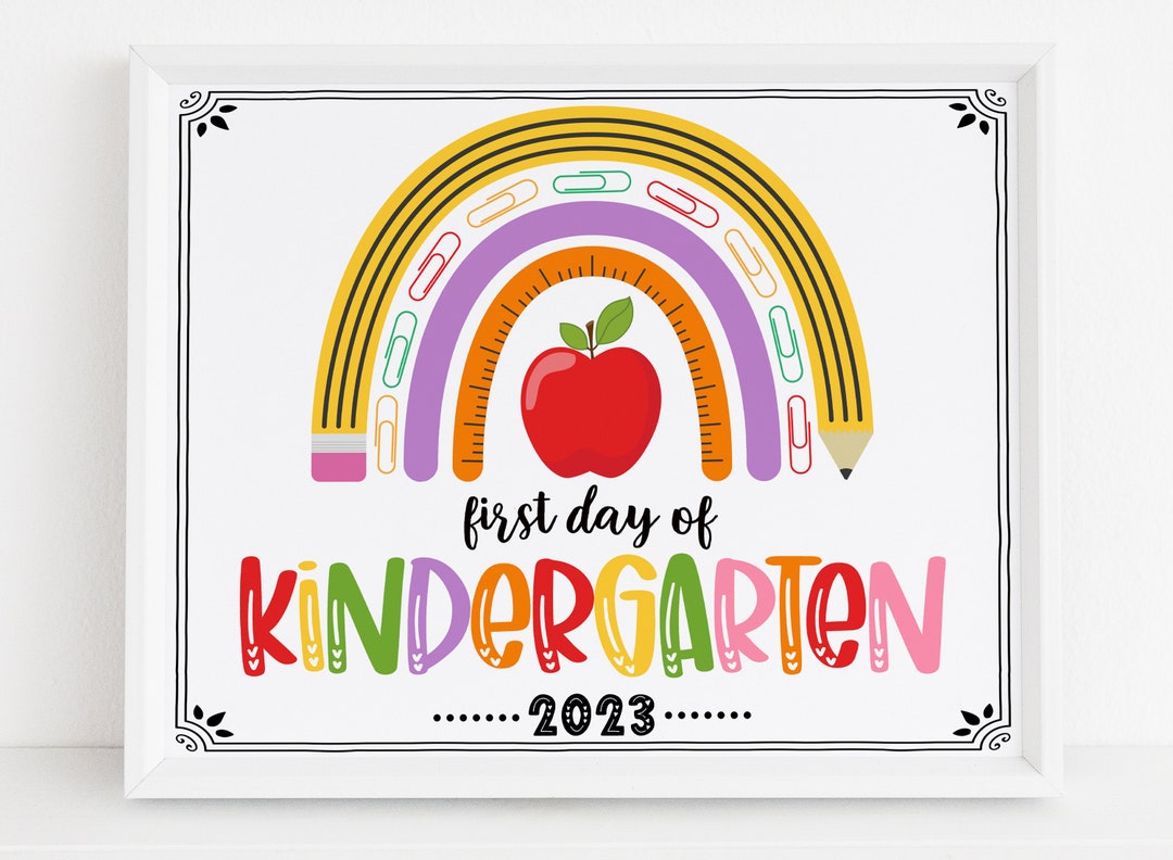 Rainbow First Day of Kindergarten Sign Printable, Girl Back to School ...