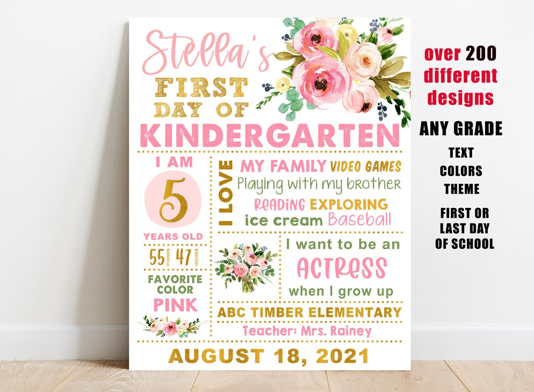 Floral First Day of School Sign Printable, Girl Back to School White ...