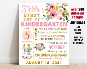 Girl First Day of School Sign Printable Personalized Back to - Etsy