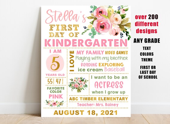 Floral First Day of School Sign Printable Girl Back to School - Etsy