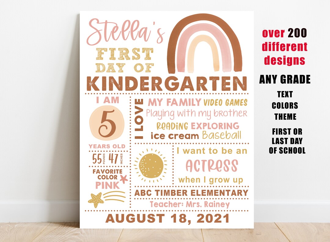 Boho Rainbow First Day of School Sign Printable, Girl Back to School ...