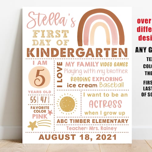 Boho Rainbow First Day of School Sign Printable Girl Back to - Etsy