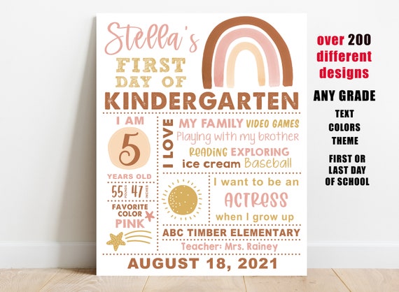 Boho Rainbow First Day of School Sign Printable Girl Back to - Etsy