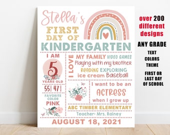 Boho Rainbow First Day of School Sign Printable Girl Back to - Etsy