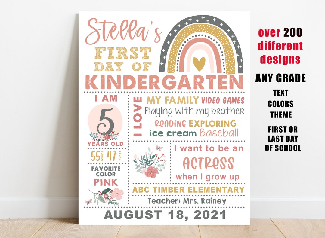 Boho Rainbow First Day of School Sign Printable, Girl Back to School ...