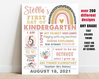 Editable Rainbow First Day of School Printable Sign Girl Back - Etsy