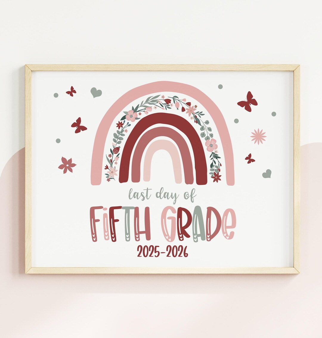 Last Day of 5th Grade, Girls Boho Rainbow Fifth Grade Sign Printable ...