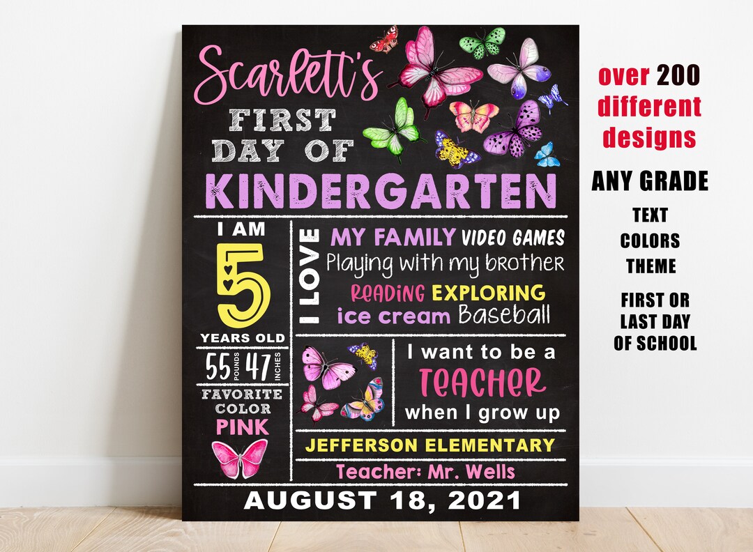 Butterfly First Day of School Sign Printable, Girl Back to School ...