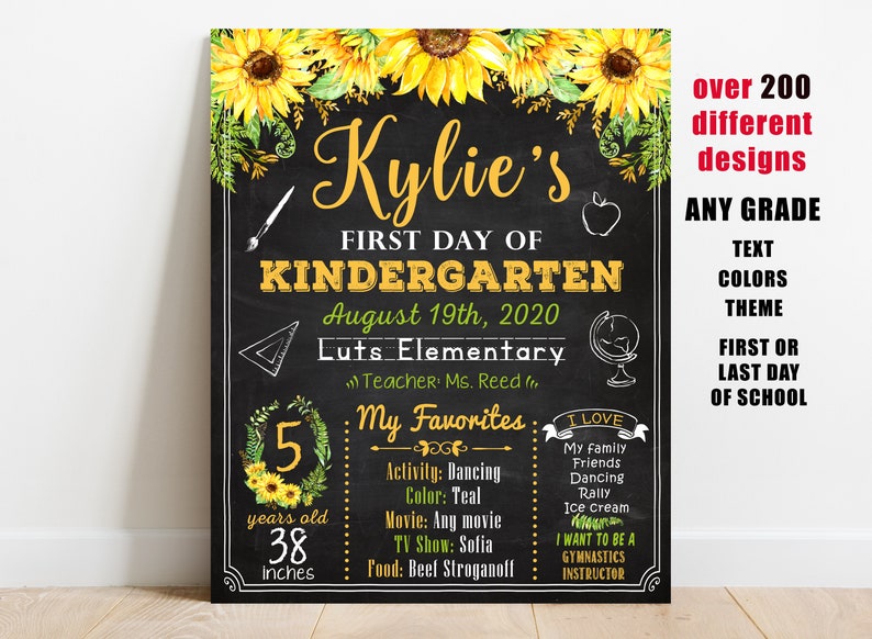 Sunflowers First Day of School Sign Printable Girl Back to - Etsy