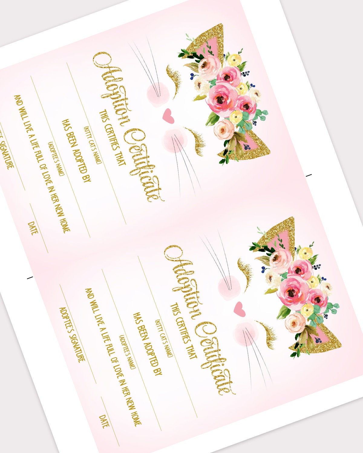 Adopt a Kitten Sign + Certificate, Adoption Sign, Adoption Kit, Floral ...