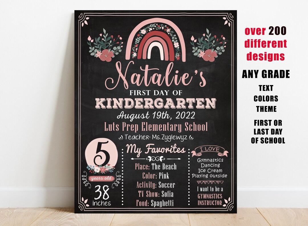 Boho Rainbow First or Last Day of School Sign Printable, Girl Back to ...