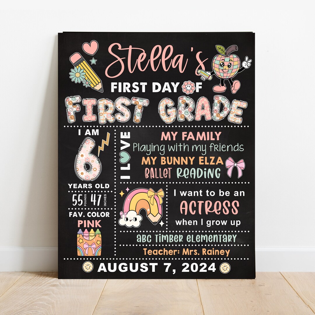 Groovy First or Last Day of School Sign Printable, Retro Back to School ...