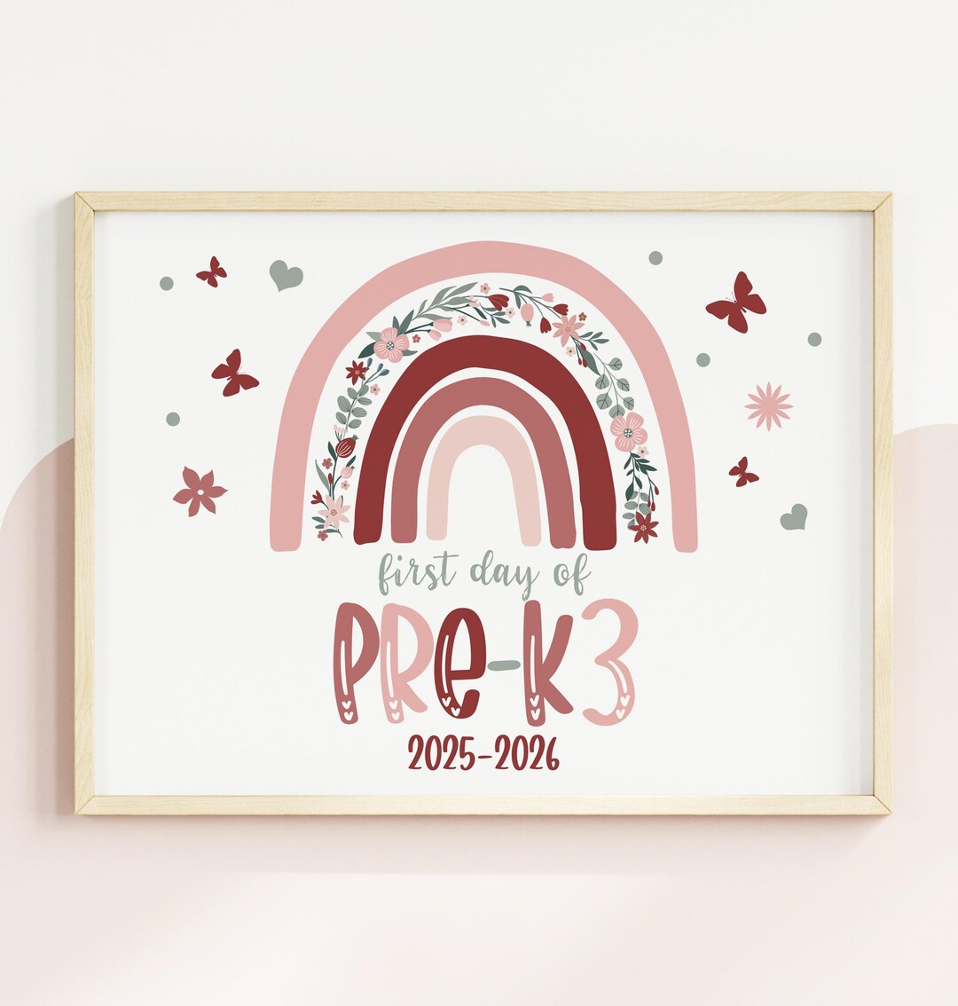 Boho Rainbow First Day of Pre-k3 Sign Printable, Girls Back to School ...