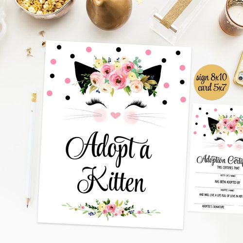 Adopt a Kitten Sign Certificate Kitty Adoption Sign - Etsy