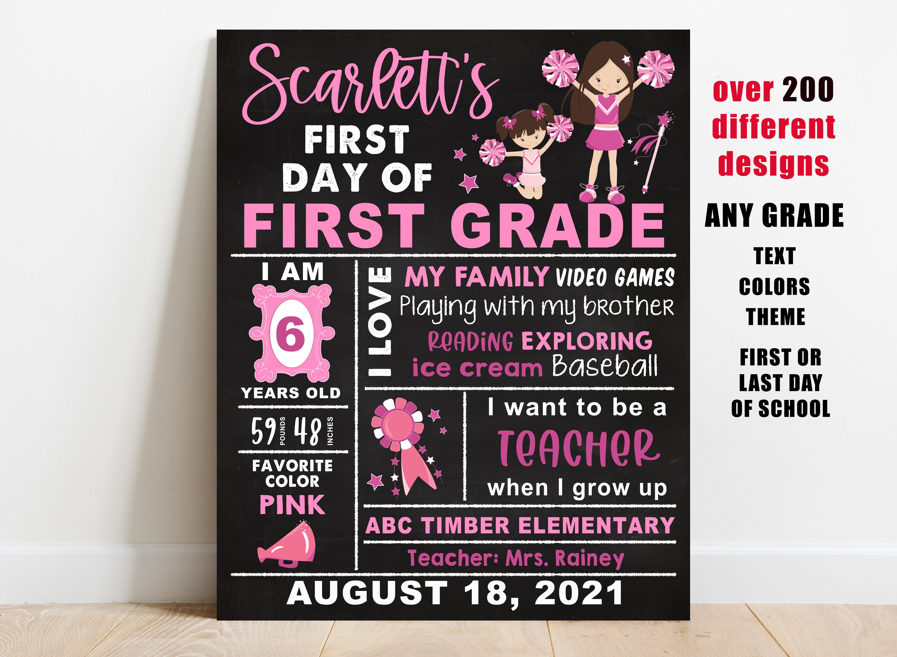 Cheerleader First Day of School Sign Printable, Girl Back to School ...